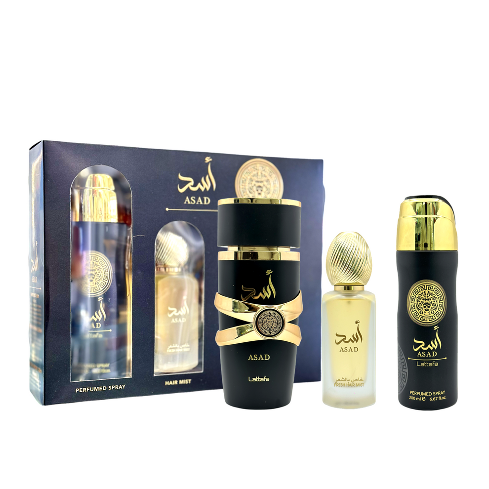 LATTAFA ASAD 3PC SET, MEN'S GIFT SET, EDP – Shangri-la Perfumes